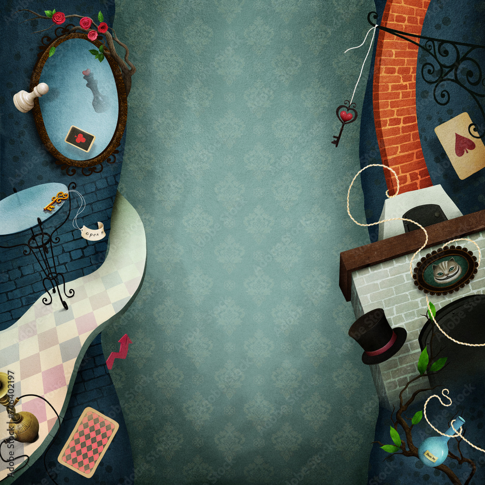 Fantasy fairy tale Wonderland Hole with different fairy tale elements ...