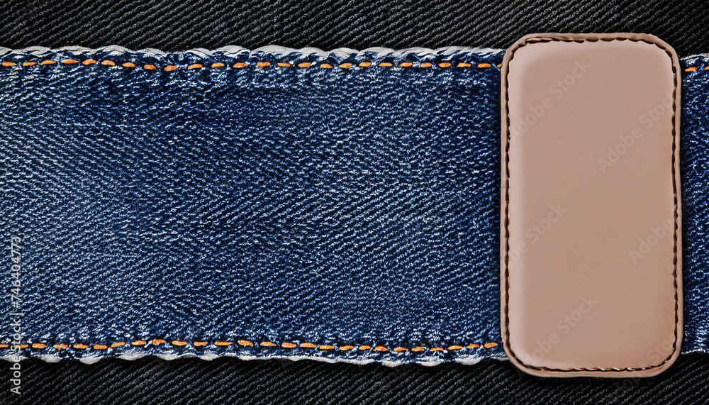 Black denim background with lace borders and small leather label, a ...