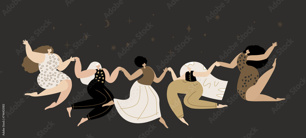 Happy Feminine Party Woman Festival.Strong Women Dancing in Female ...