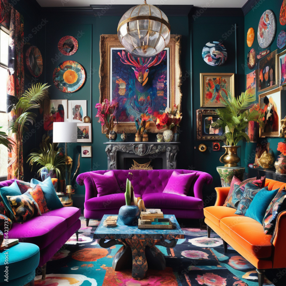 realm of modern maximalism with this eclectic living room interior ...