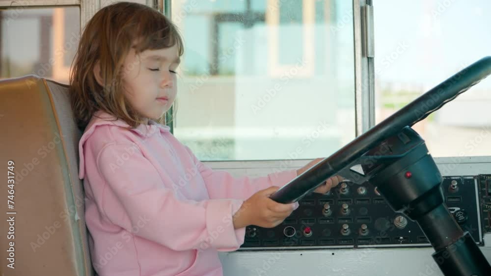 3-year-old Little Girl Sitting in the Driver's Seat Pretends to Drive ...