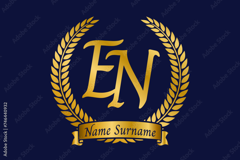 Initial letter E and N, EN monogram logo design with laurel wreath ...