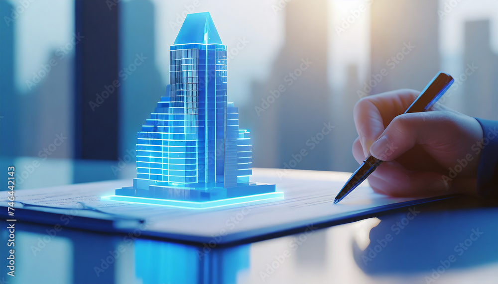 concept holo blue 3d render miniature model maquette of small ...