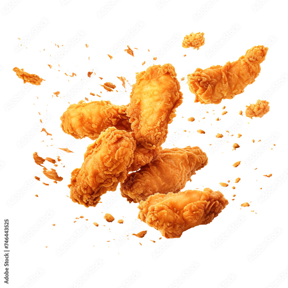 Flaying fried chicken nuggets isolated on transparent background Remove ...