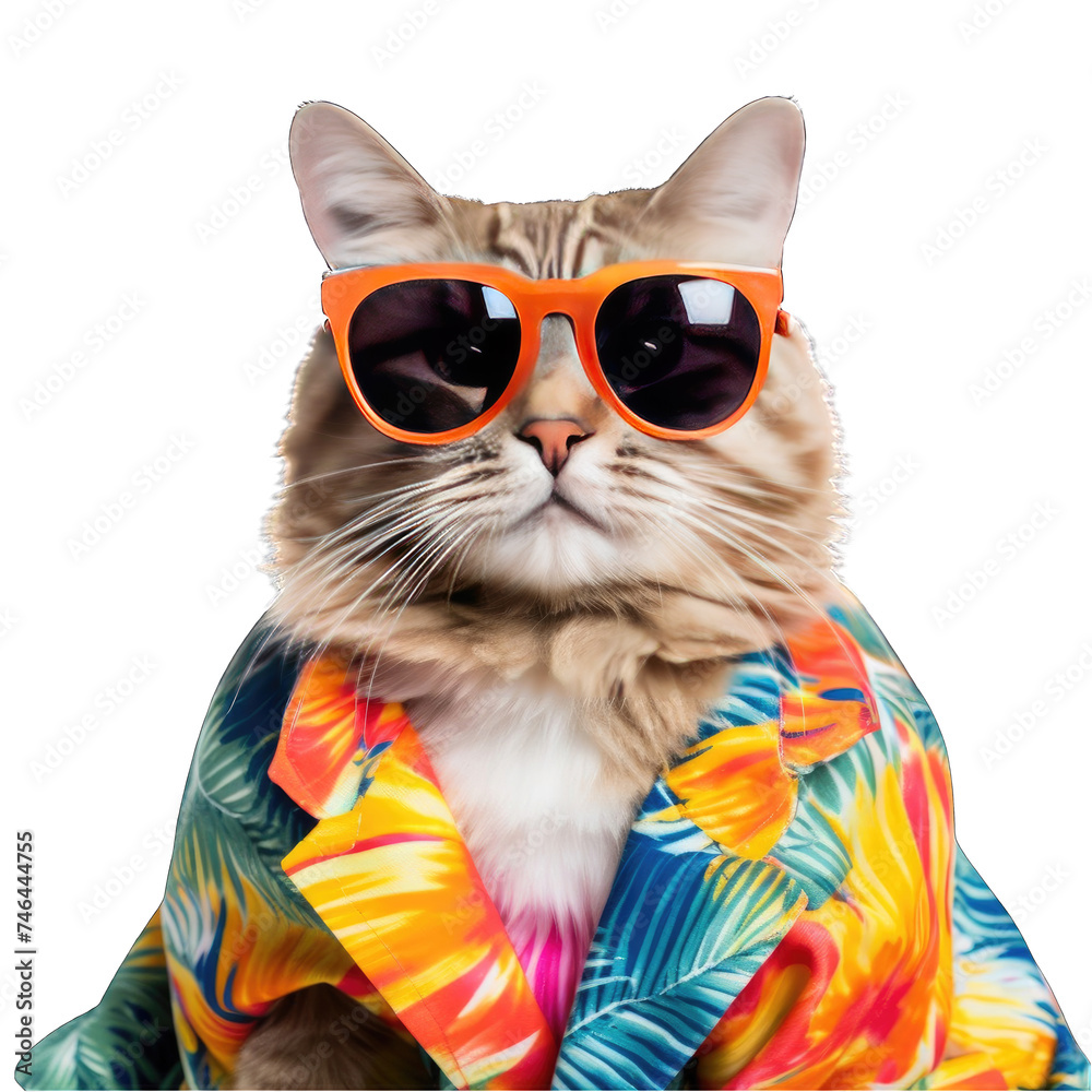 songkran and summer season concept with scottish cat wearing summer ...