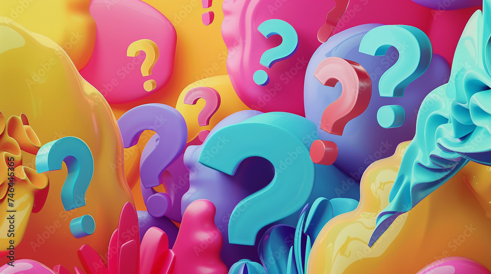 Animated conversation depicted with speech bubbles full of question ...