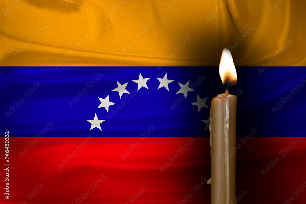 mourning candle burning front of flag Venezuela, memory of heroes ...