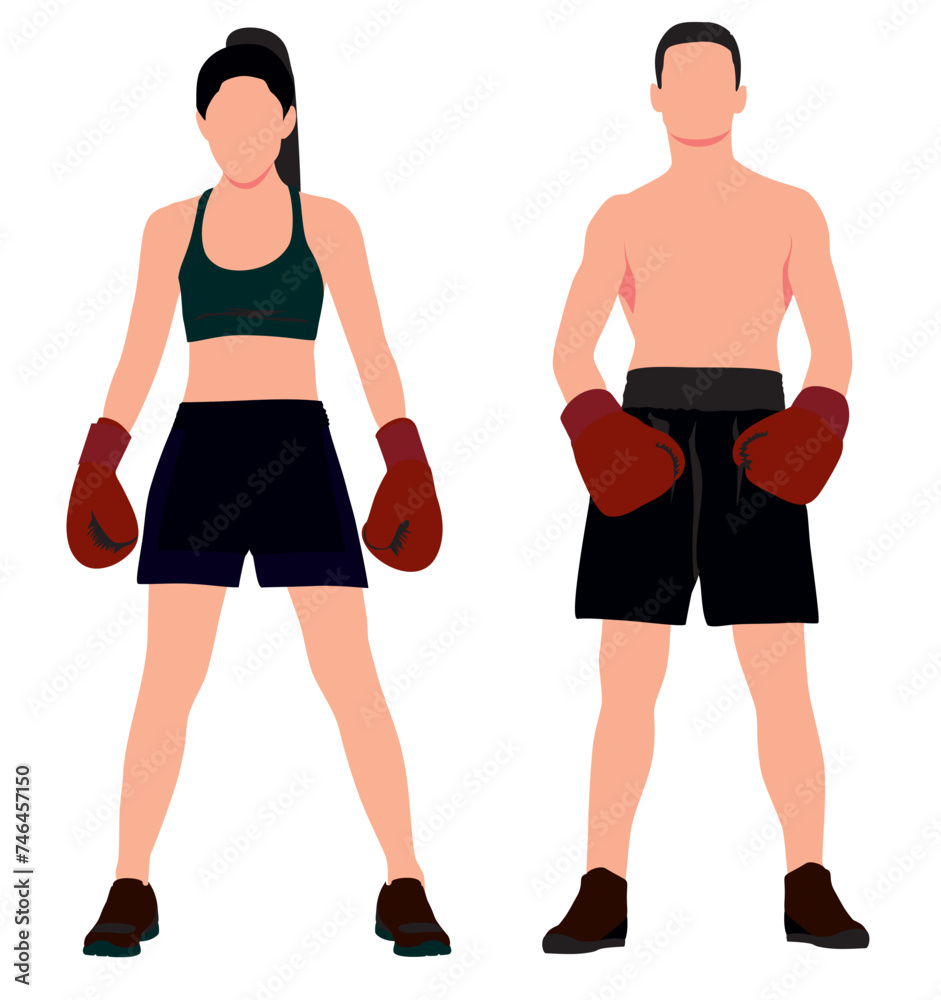 Male and female boxer. Realistic pair of male and female boxing player ...