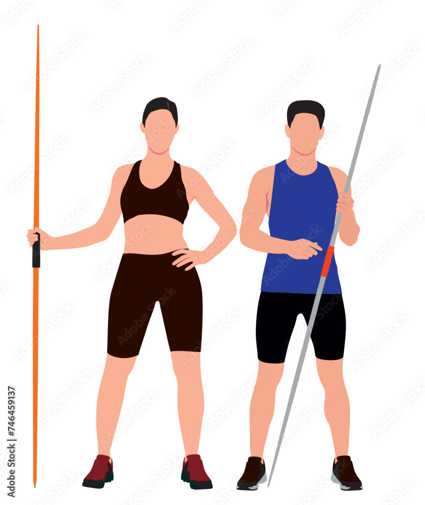 Male and female javelin thrower. Realistic pair of male and female ...