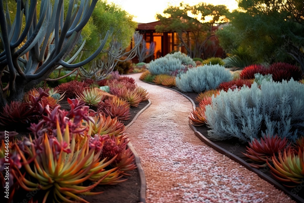 Terracotta Path in Desert: Minimalist Succulent Landscape Design Stock ...