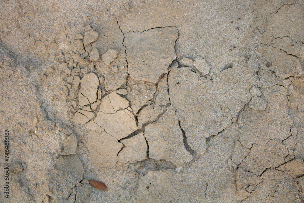 Sand layers on river banks. Alluvial soil has dried and cracked. It can ...