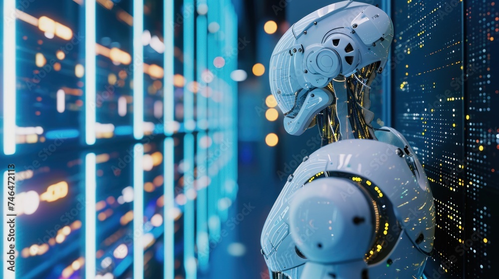 Robot operates Data Server .artificial intelligence robot ,digital ...