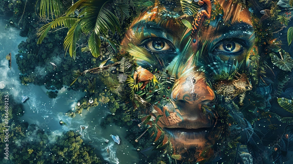 Amazon Rainforest Ecosystem and Cultural Heritage Collage Stock ...