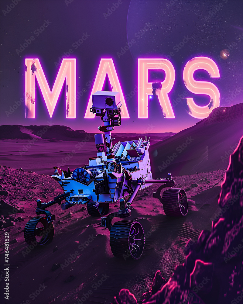 Mars poster. The Red Planet. Mars Rover. Poster for print. Vector ...