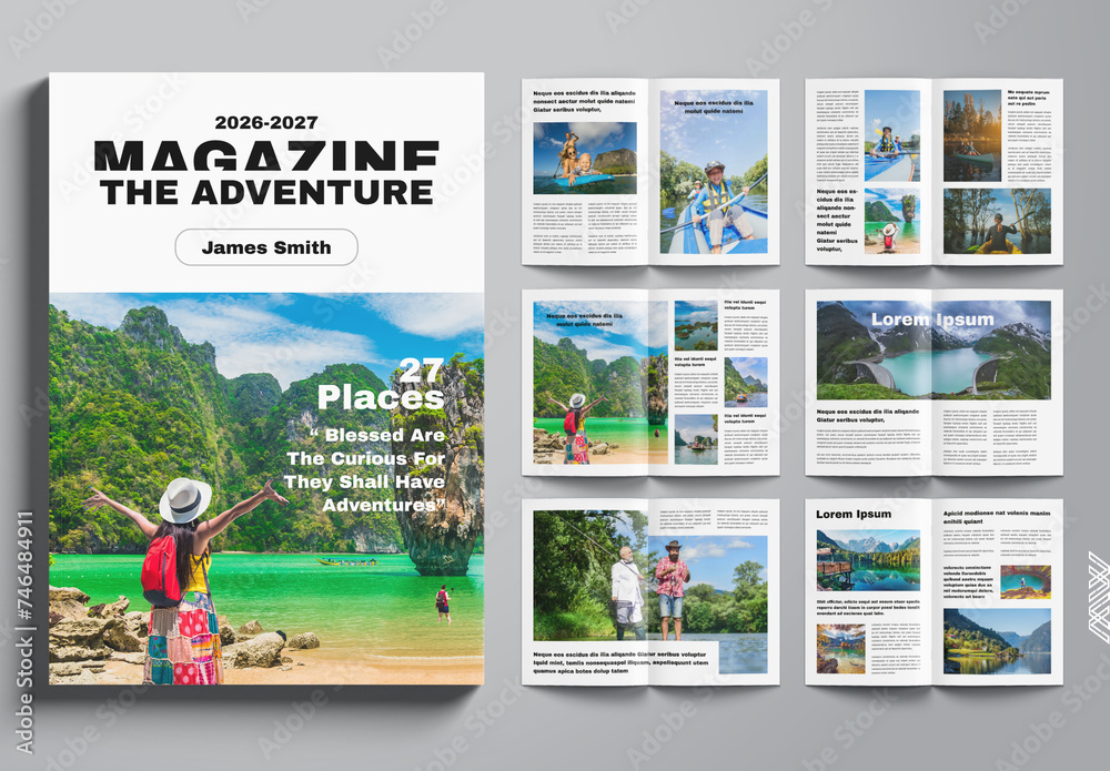 Adventure Magazine Layout Stock Template | Adobe Stock