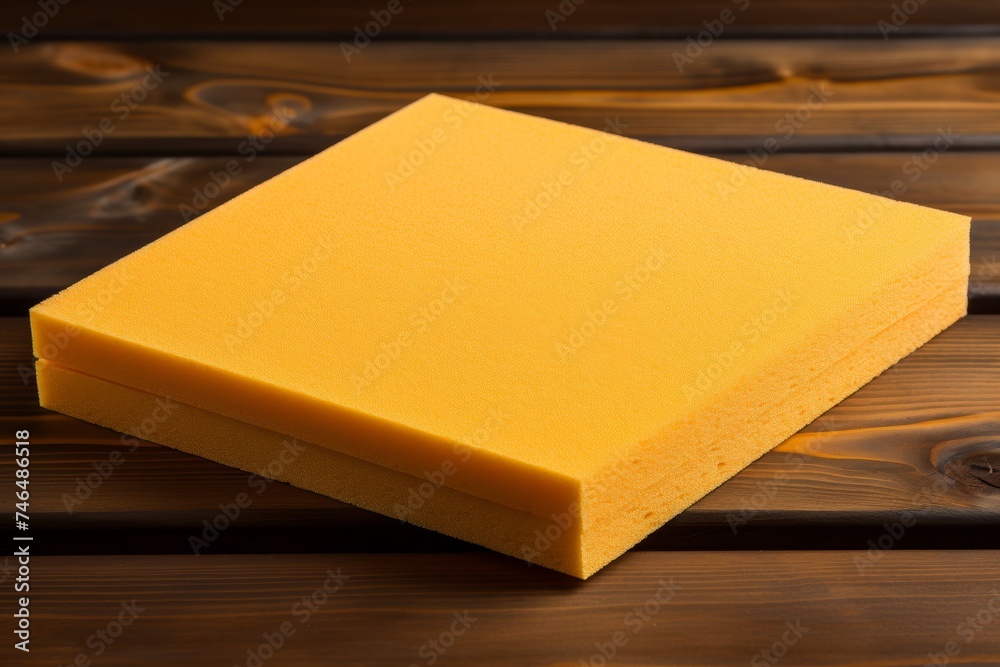Top down view of dishwashing sponge with soapy foam for household ...