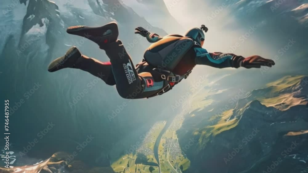 Action Photography of a Fearless Skydiver, mid-jump over the Swiss Alps ...