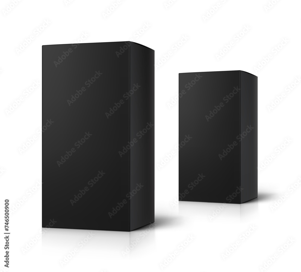Realistic black cardboard box mockup. Vector illustration isolated on ...