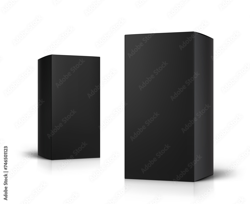 Realistic black cardboard box mockup. Vector illustration isolated on ...