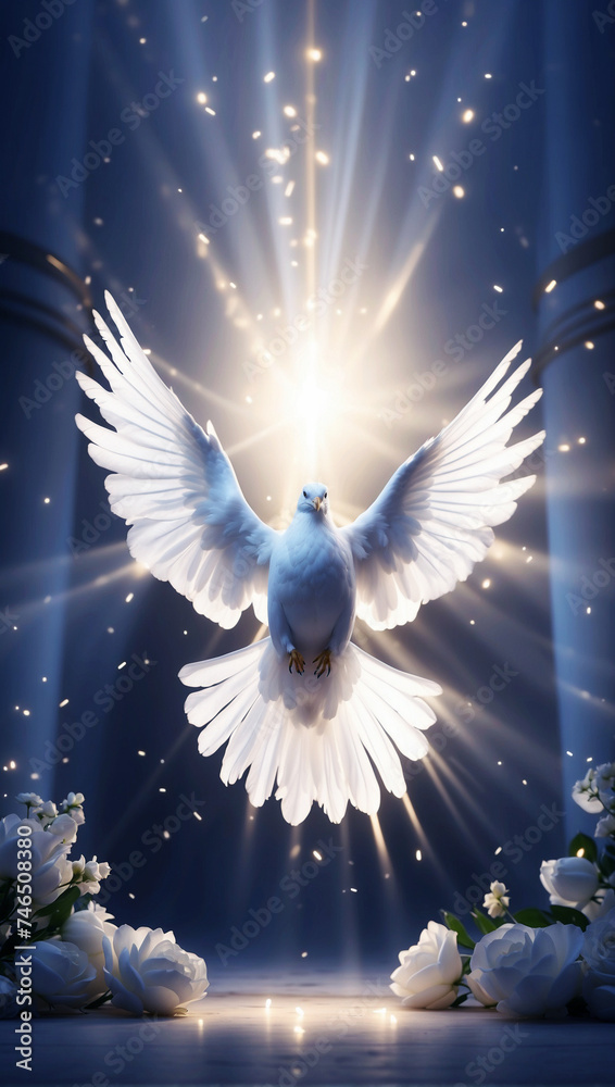 holy spirit white dove with divine rays of light like symbol of ...