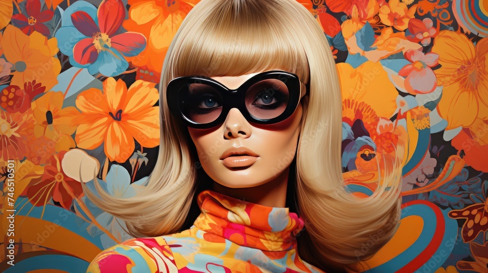 Fashion icons of the 60s in a collage with bold patterns and colors ...