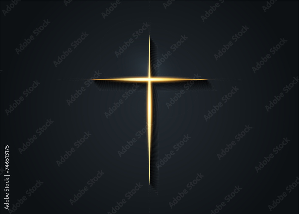cross of light, shiny Cross with golden frame symbol of christianity ...