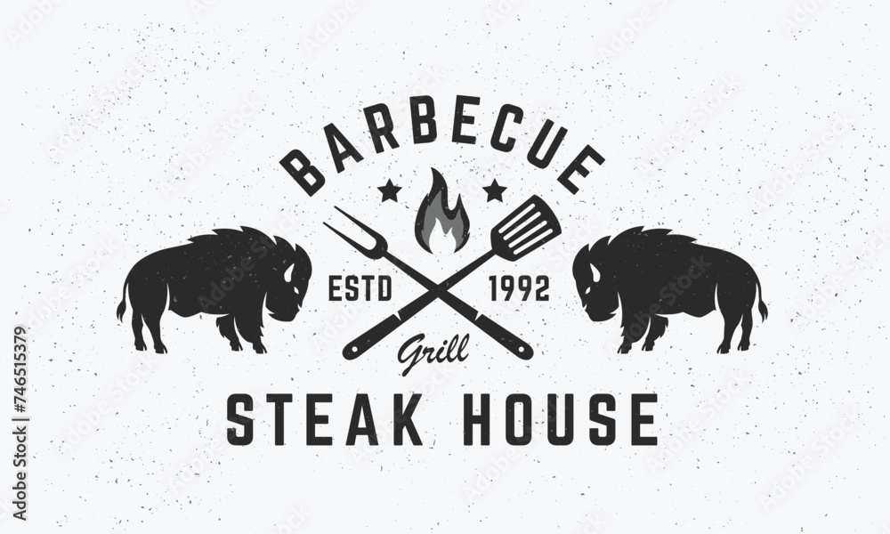 Steak House, barbecue restaurant logo, poster. BBQ trendy logo with ...