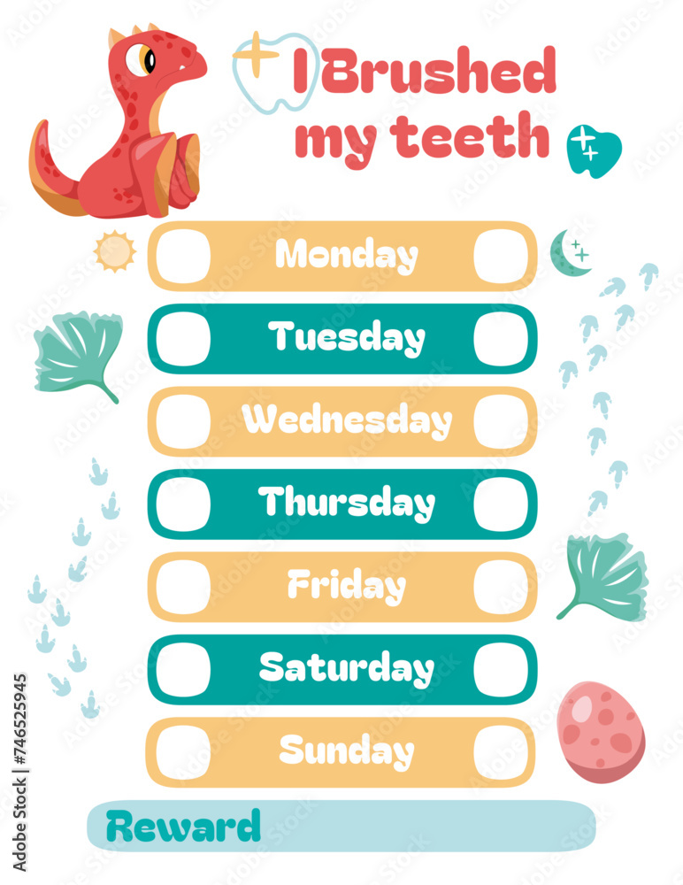 Daily teeth brushing schedule for children. Reward chart. Getting kids ...
