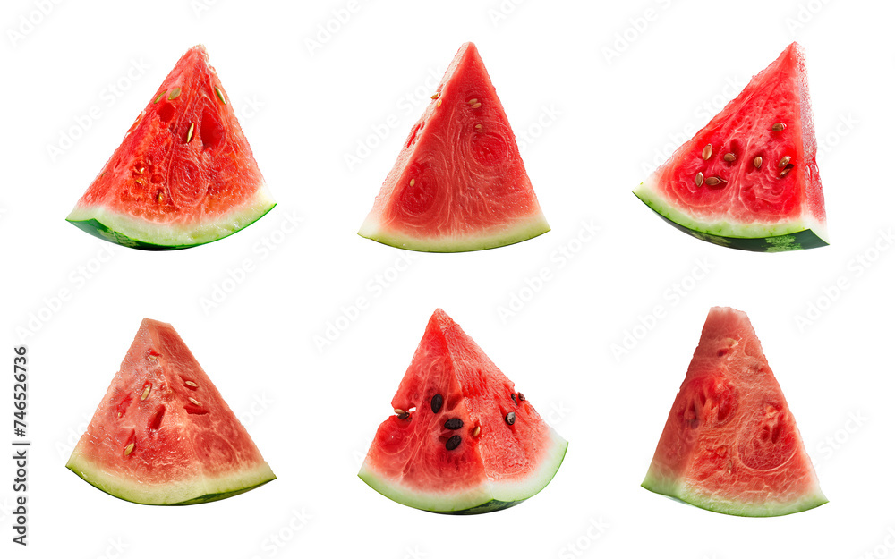 Collection of sliced watermelons isolated on a transparent background ...