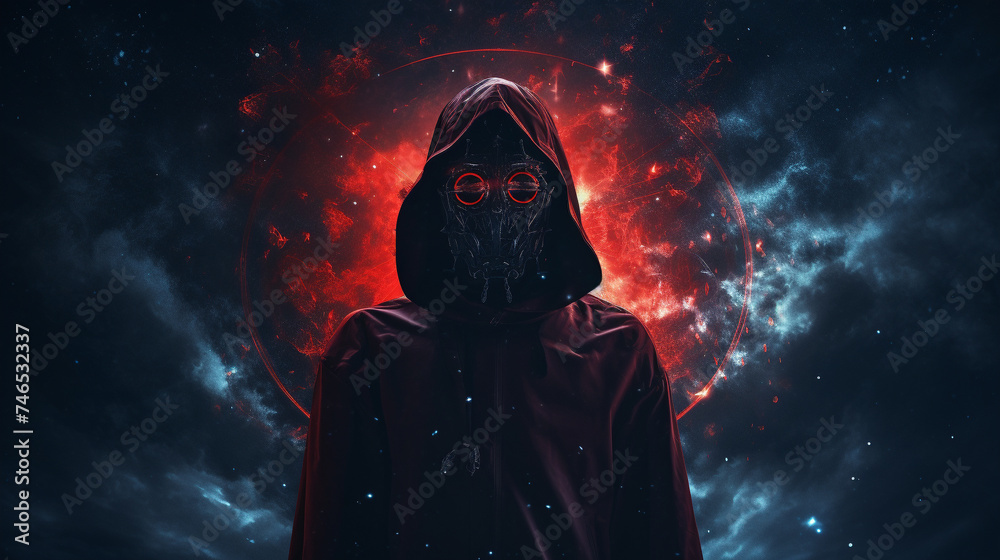 Space warlock a cosmic sword against a backdrop of a star-filled nebula ...