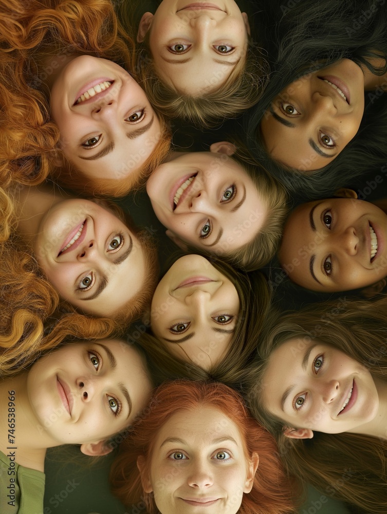 Group of girls posing for a funny photograph, smiling or laughing ...
