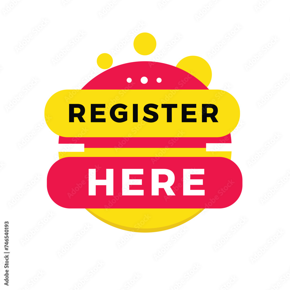 Register here sign, red label banner modern style. Vector design for ...