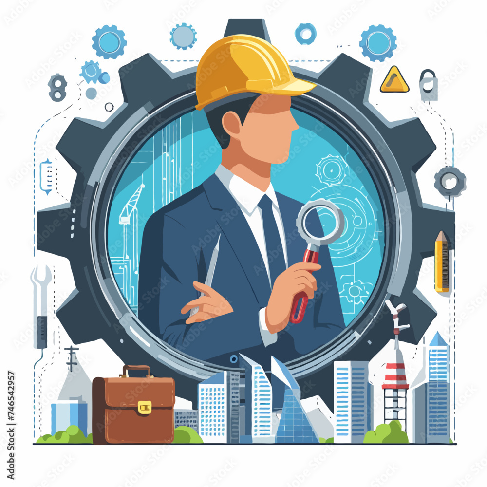 Male engineer, architect, builder, civil engineer at workplace builder ...