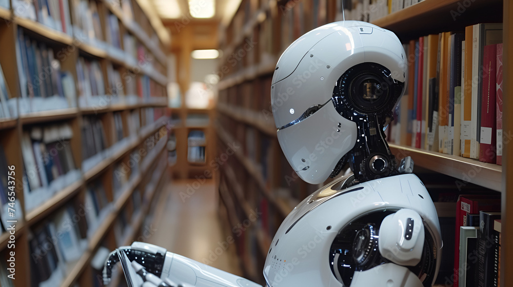 Humanoid robot studying in ibrary,A humanoid robot with expressive eyes ...