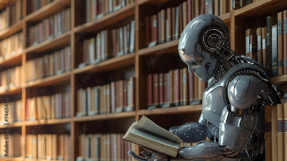 Humanoid robot studying in ibrary,A humanoid robot with expressive eyes ...
