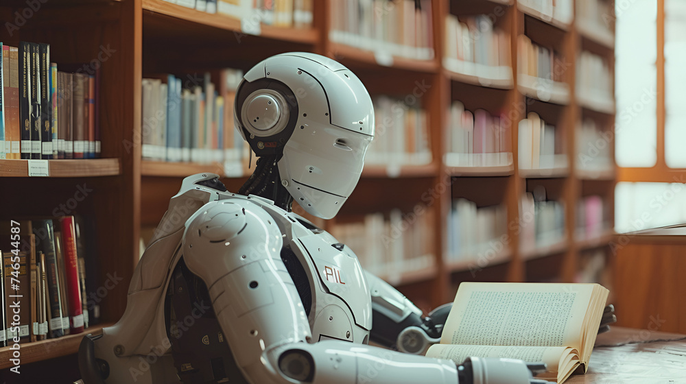 Humanoid robot studying in ibrary,A humanoid robot with expressive eyes ...