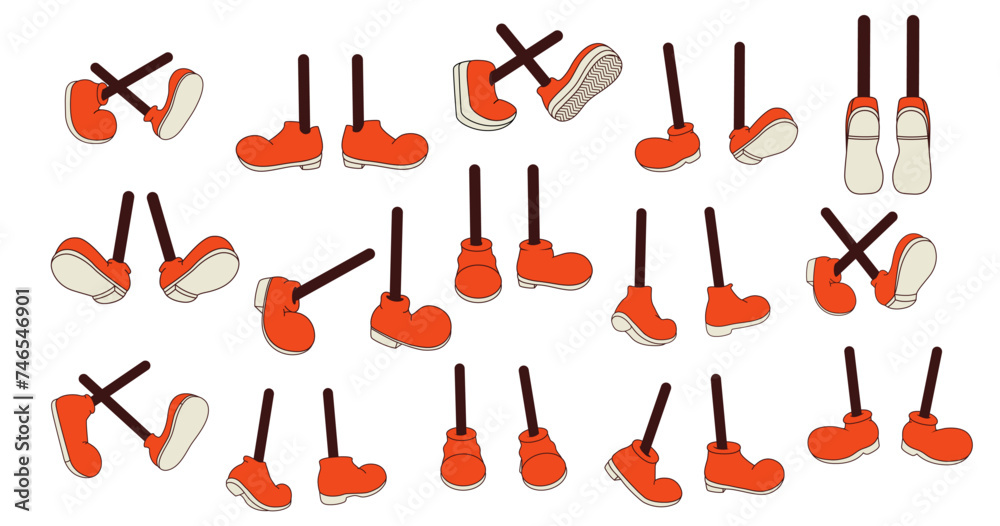 Set of legs and feet in different poses in comic. Groovy style ...