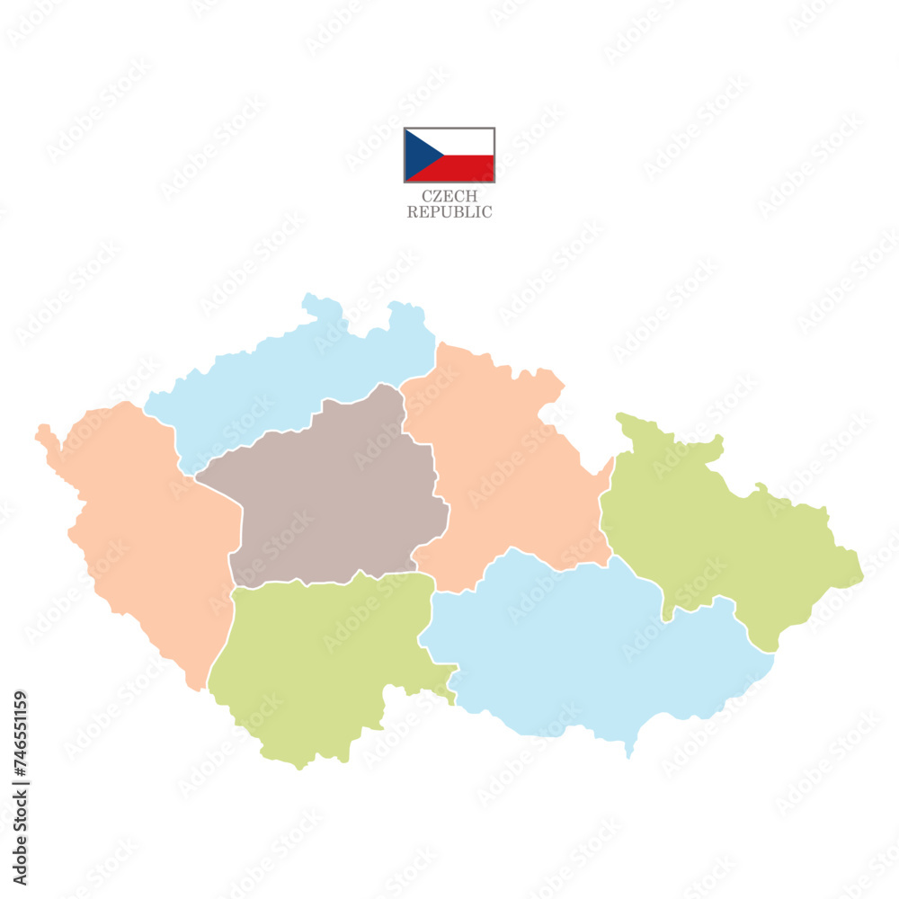 czech republic color map background with states. map isolated on white ...