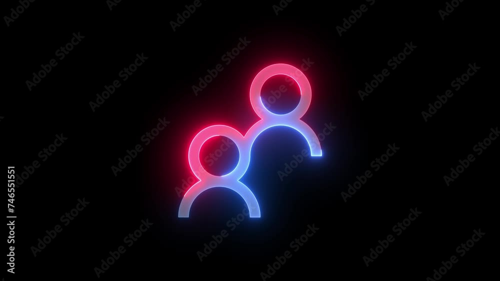 Neon people icon blue red color glowing animation black background ...