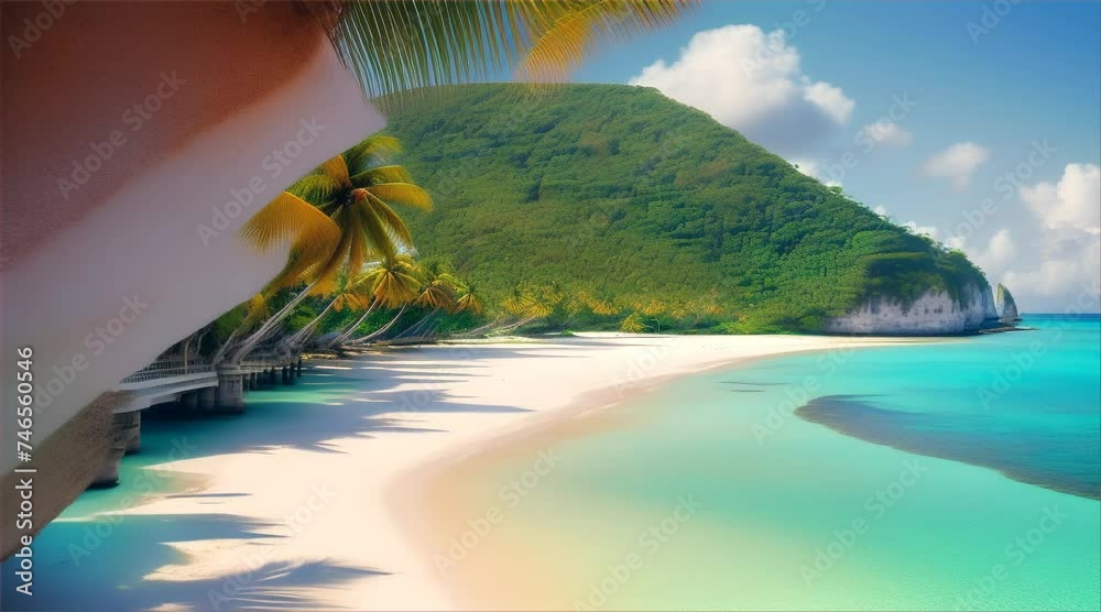Tropical Island Escape: Serene beach with palm trees and turquoise ...