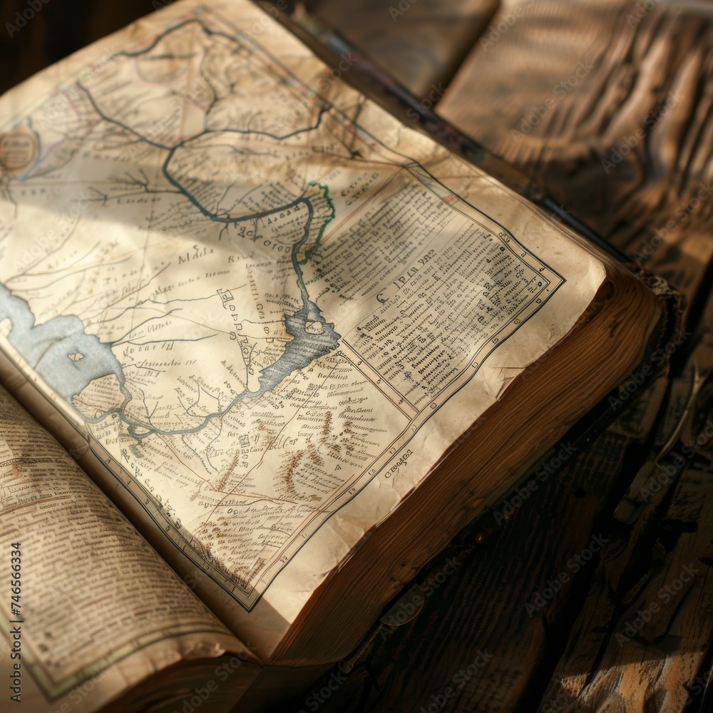 Vintage map of the Holy Land with an ancient Bible exploring Old ...