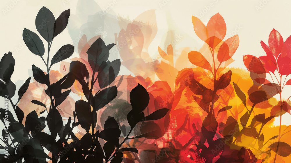 Artistic foliage silhouette with fiery colors - An artistic rendition ...