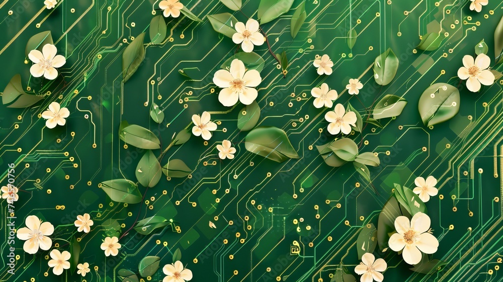 Organic PCB design with natural shapes and microchip flowers a bio tech ...
