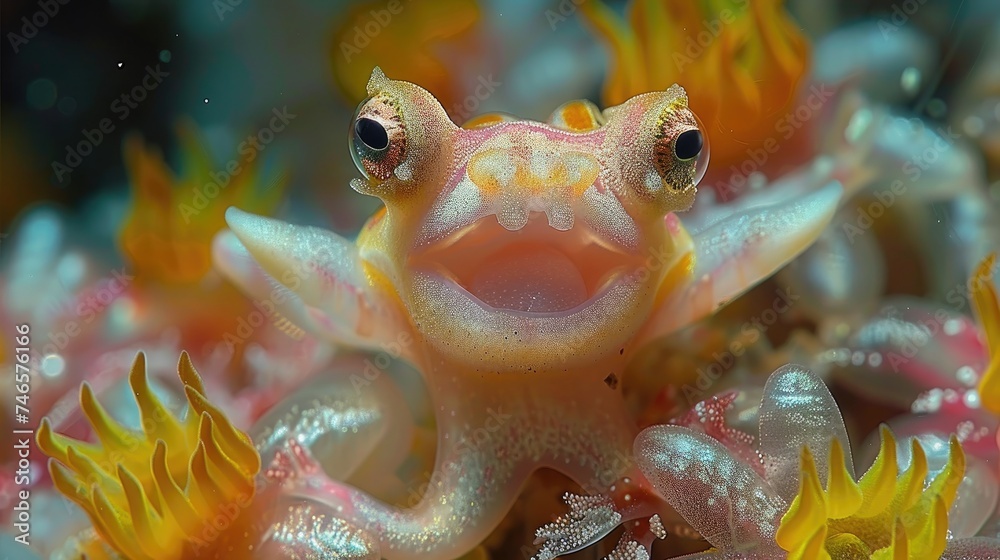 lose-up photo of a sea slug with its funny facial expression, appearing ...