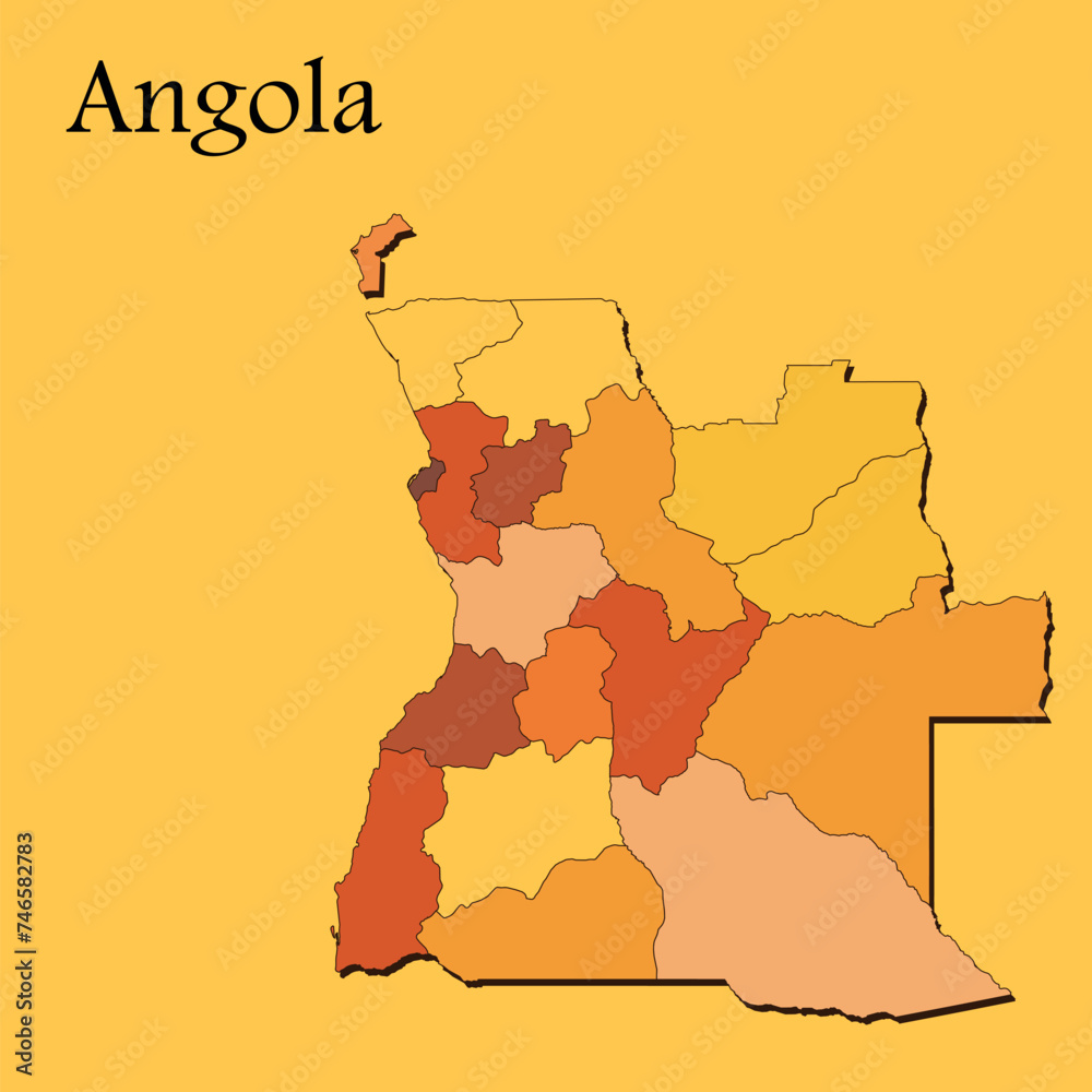 National map of Angola map vector with regions and cities lines and ...