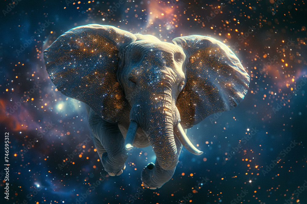 Powerful elephant surges forward amidst tumultuous ocean waves under a ...