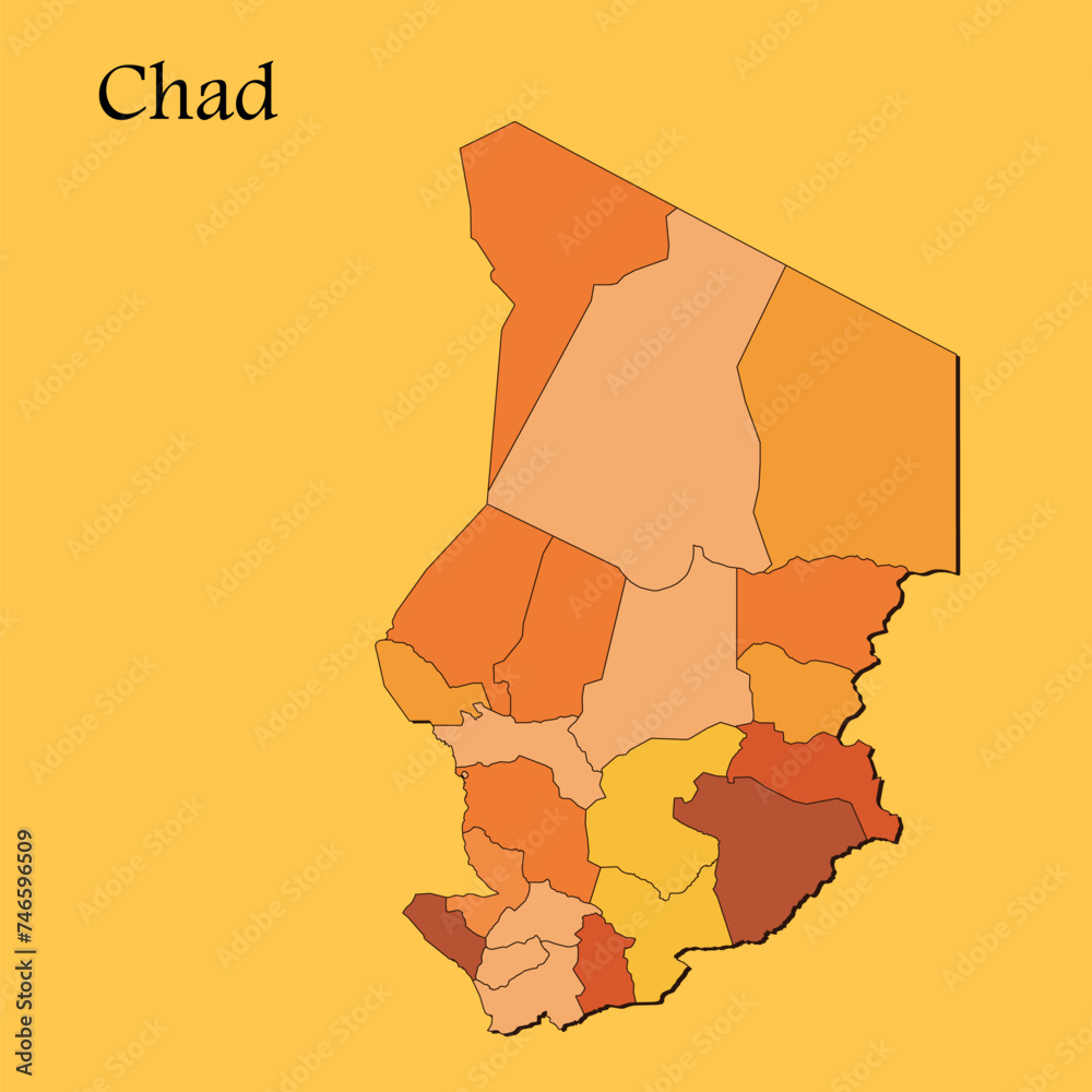 National map of Chad map vector with regions and cities lines and full ...