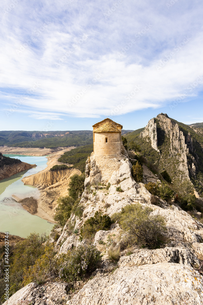 Lack water Canelles Reservoir. The swamp is at very low water levels ...