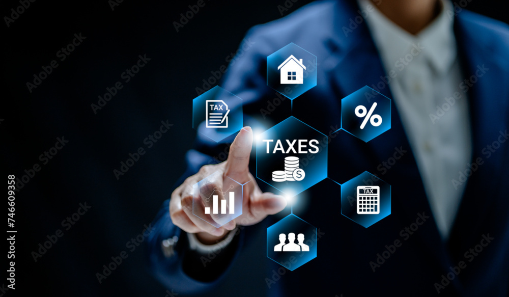 E-Filing, E-TAX, Taxpayer using a laptop to file taxes personal income ...