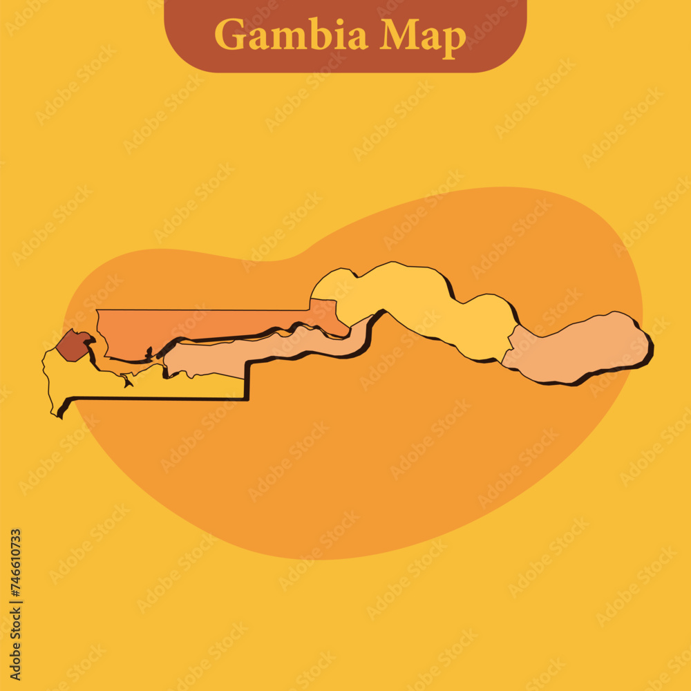 National map of Gambia map vector with regions and cities lines and ...